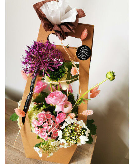 Panier fleuri ton rose